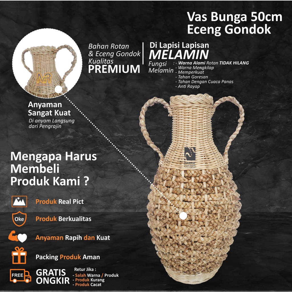 Jual Vas Pot Guci Tempat Bunga dari Eceng Gondok TINGGI 50 cm | Shopee ...