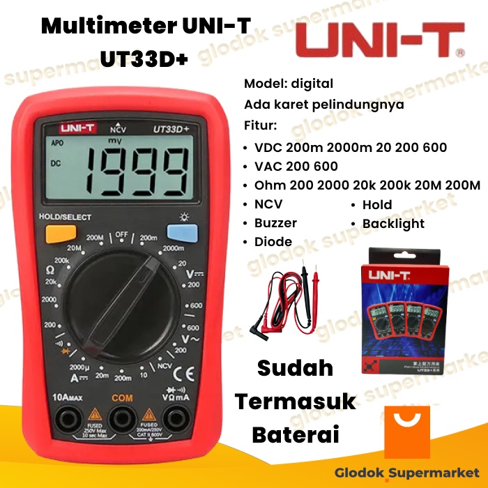Jual Multitester UNI-T UT33D+ Multimeter UNIT UT 33D+ Tester NCV ...
