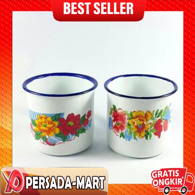 Jual Gelas Mug Cangkir Enamel Klasik Kuno Kecil 7 CM dengan Tanpa Tutup ...