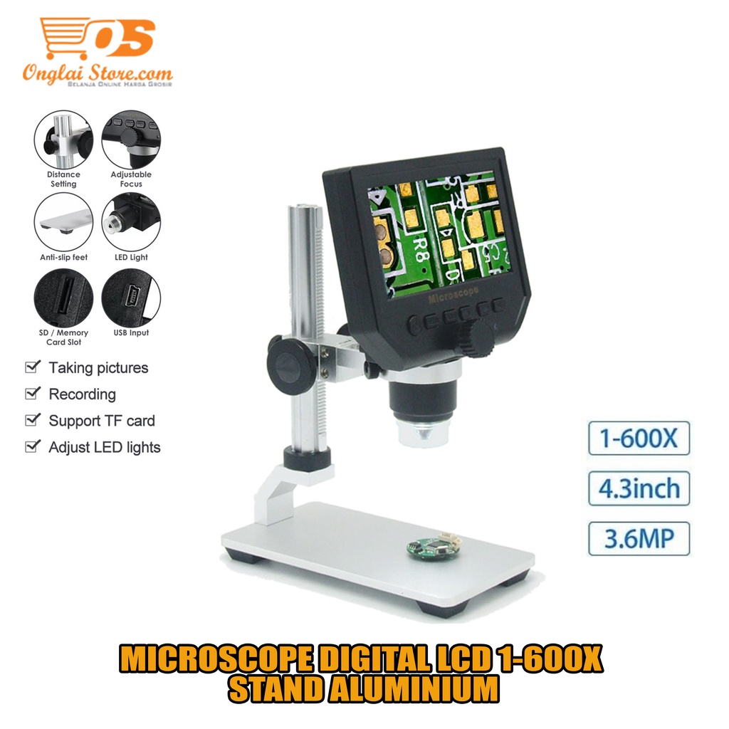 Jual Microscope Digital Mikroskop LCD 1-600X Stand Aluminium | Shopee Indonesia