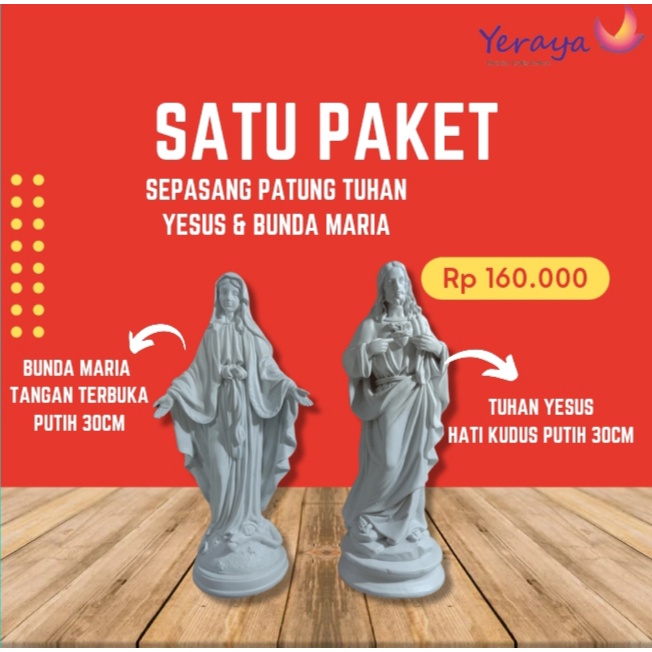 Jual Sepasang Patung Rohani Tuhan Yesus Hati Kudus Dan Bunda Maria Tangan Terbuka Putih Polos ...