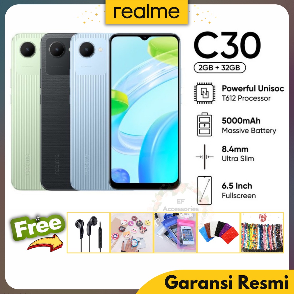 Jual REALME C30 2/32 GB UNISOC T612 PROCESSOR 8MP AI CAMERA BATERAI ...