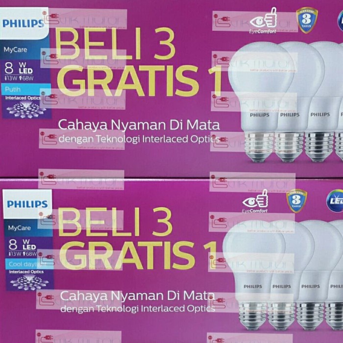 Jual Philips Mycare Pak Pack Isi 4 Led Bulb 8w 6500K Putih E27 | Shopee ...