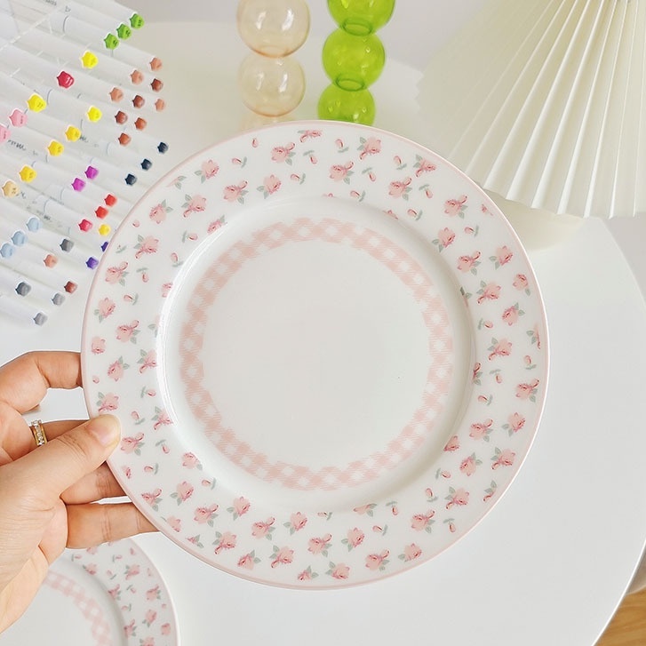 Jual Korean Cafe Plate Pink Rose / Piring Korea Motif Rose Pink ...