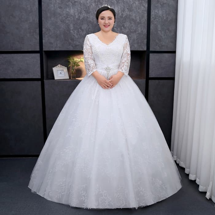 Jual Gaun Pengantin 0671118 Putih Lengan Siku Wedding Gown | Shopee ...
