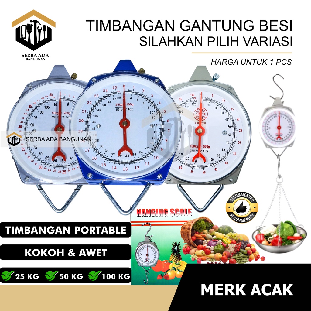 Jual Timbangan Gantung Jarum Manual HANGING SCALE 25kg 50kg 100kg | Shopee Indonesia