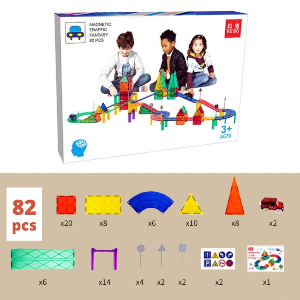 Jual JKT 82pcs Magnetic Traffics Fantasy 3D Toys Mainan Magnet Warna ...