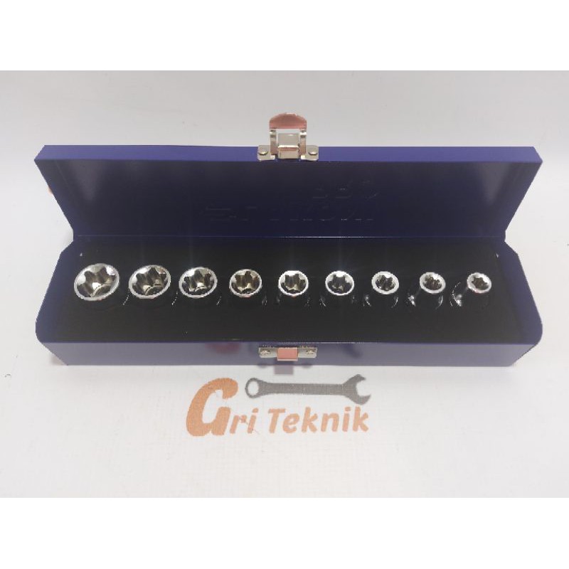 Jual 200734 !!! STAR SOCKET SET 1/2" 9 PCS E10,E11,E12,E14,E16,E18,E20,E22,E24 LAKONI PRO / MATA ...