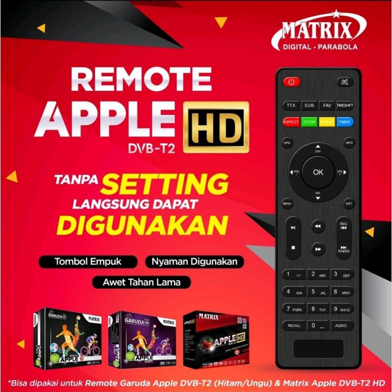 Jual REMOTE MATRIX DVBT2 APPLE MERAH | SUPPORT SEMUA TIPE RECEIVER NEX PARABOLA | Shopee Indonesia