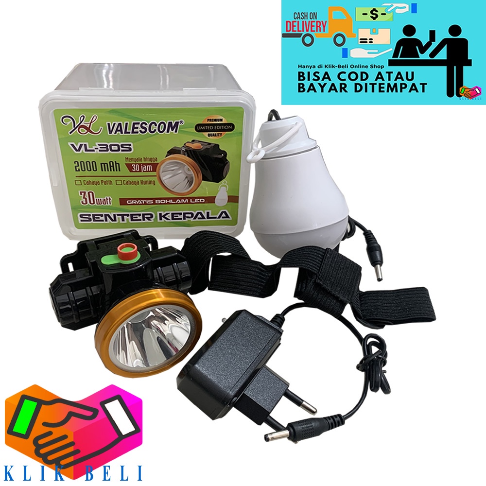 Jual Senter Kepala Valescom 30 Watt VL-30S Cahaya Putih / Kuning ...