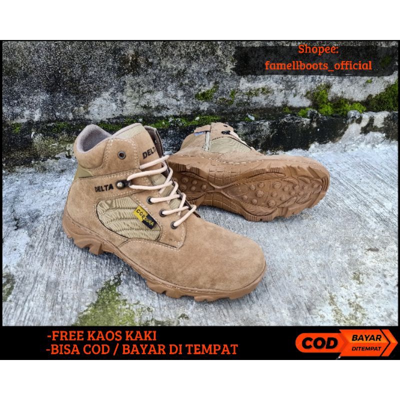 Jual SEPATU SAFETY DELTA COKLAT UJUNG BESI || SEPATU TRACKING TOURING ...