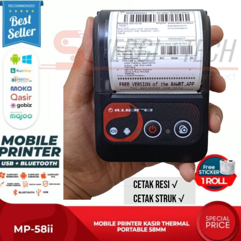 Jual PRINTER BLUETOOTH THERMAL 58MM MP-58ii IWARE MINI KASIR PORTABLE CETAK RESI DAN PPOB ...