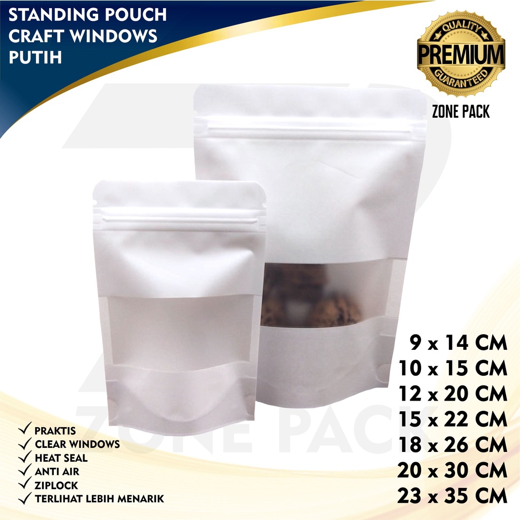Jual Standing Pouch Craft Putih / Ziplock Bag Paper Putih / Kemasan ...