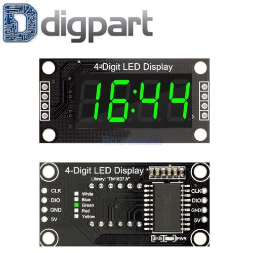 Jual LED 7-Segments 4-Digit TM1637 Clock 0.36 Inch Hijau size 30x14mm ...