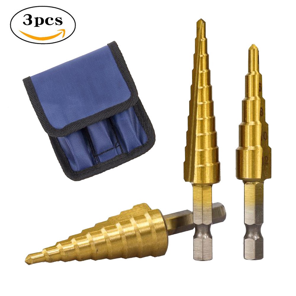 Jual 3PC Drill Bit HSS Titanium Coated Hex Shank Step Drill bit set ...