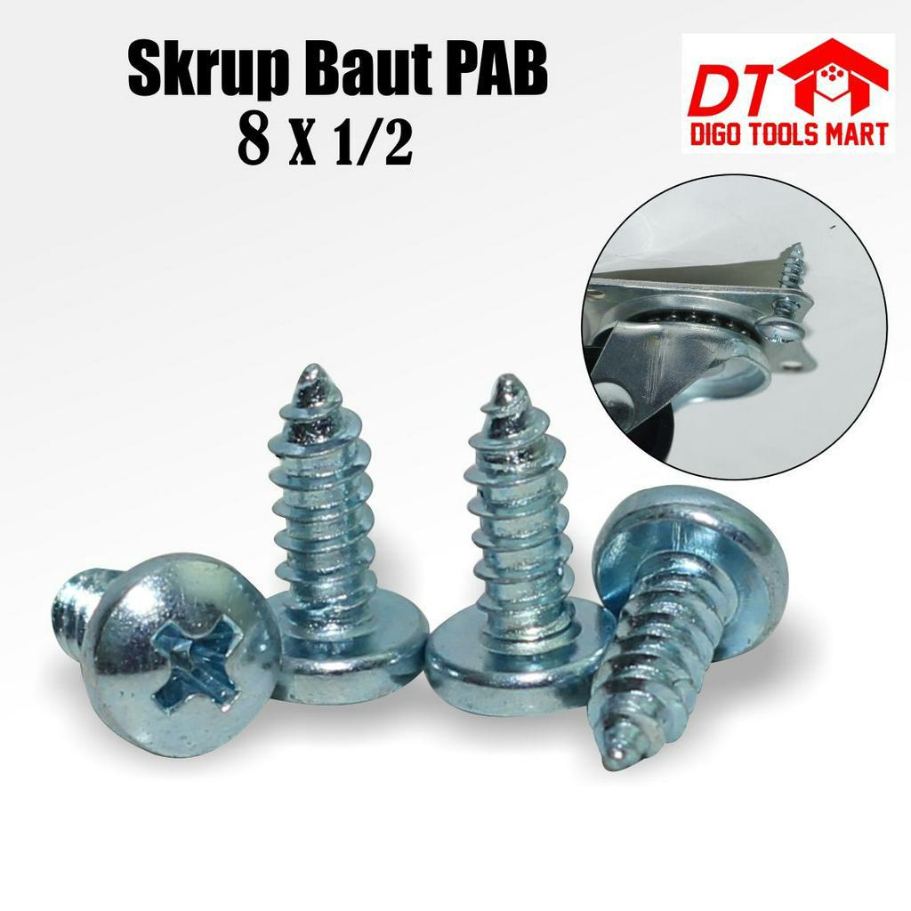 Jual Skrup Baut PAB Sekrup Tapping Plus Ring 8 x 1/2 Per 10PCS | Shopee ...