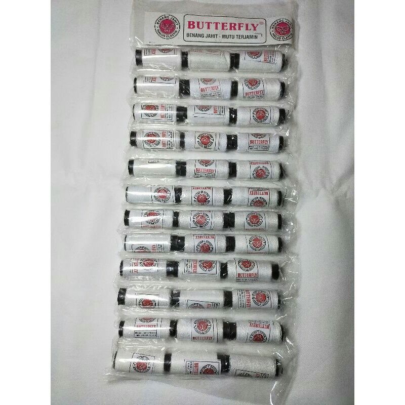 Jual [1 rtg] benang jahit butterfly putih hitam isi 36 pcs/ benang ...