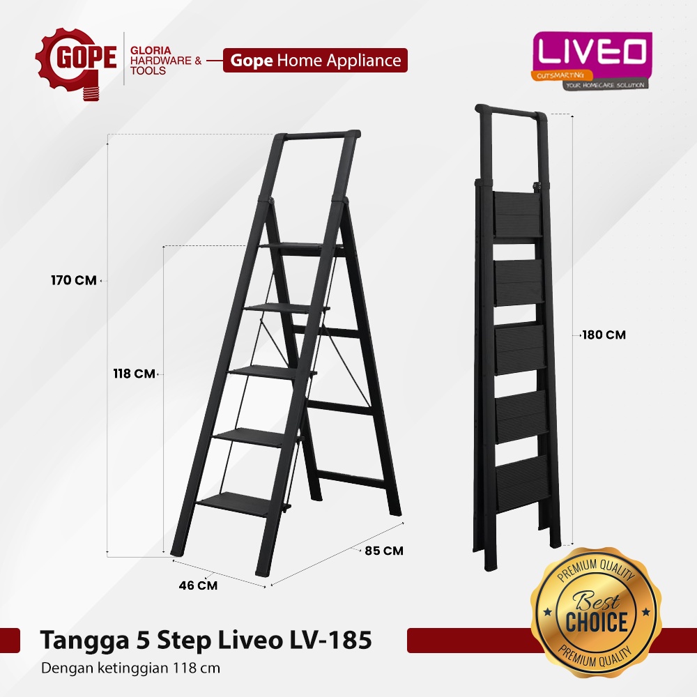 Jual Tangga Alumunium Lipat 5 Step Ladder Liveo LV 185 | Shopee Indonesia