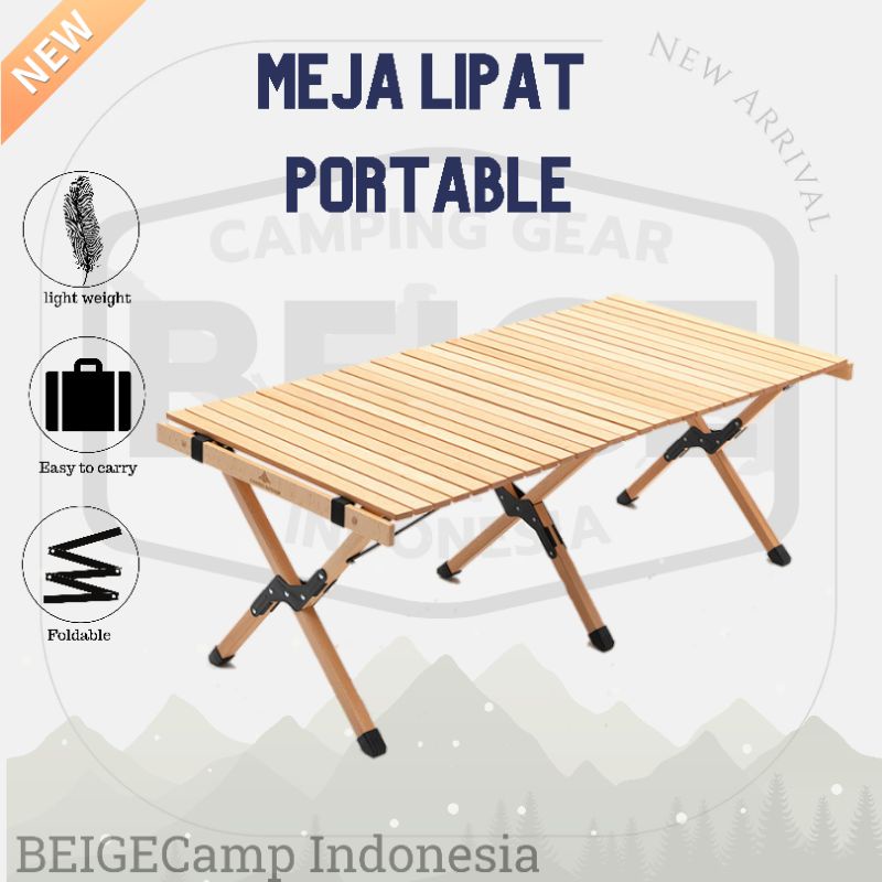 Jual Beige meja lipat camping kayu outdoor portable | Shopee Indonesia