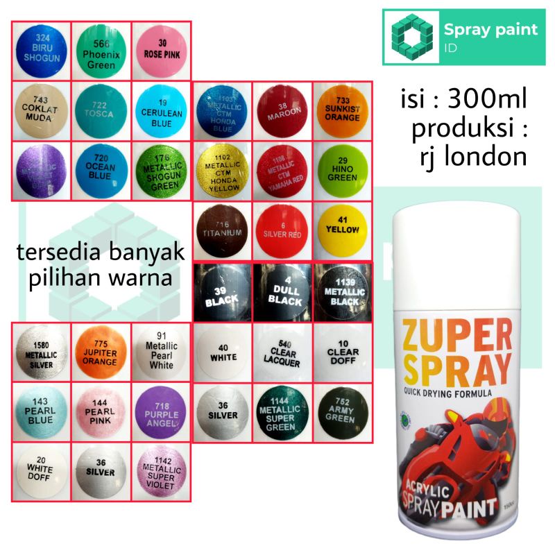 Jual CAT SEMPROT 300ml ZUPER SPRAY semua warna hitam putih clear hijau ...