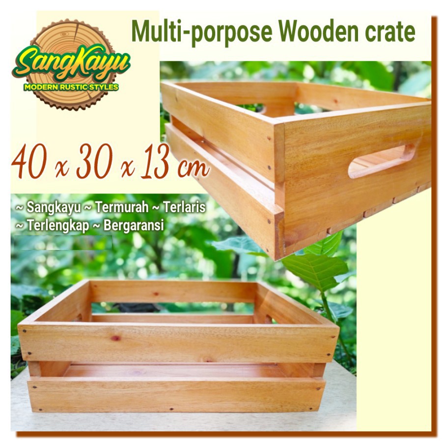 Jual Wooden crate box kayu kotak serbaguna 40x30x13cm kotak penyimpanan ...