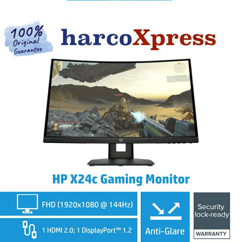 Jual Monitor LED HP X24c gaming 144Hz curved 1ms 24 inch ergo HDMI DP ...