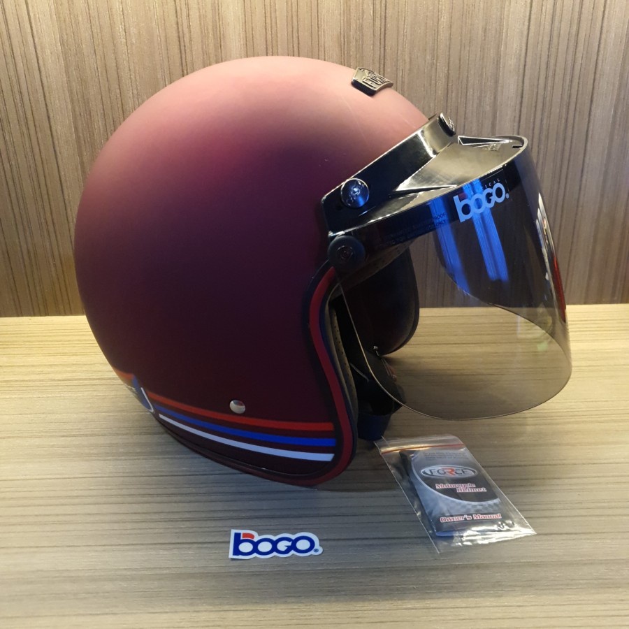 Jual Helm Retro Force + Kaca Bogo Flat Original+Smart Lock System Red ...