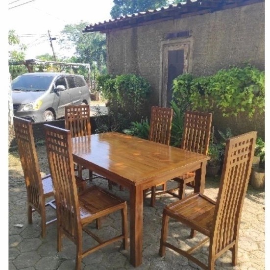Jual meja makan panjang kayu jati minimalis kursi 6 balero jati | Shopee Indonesia