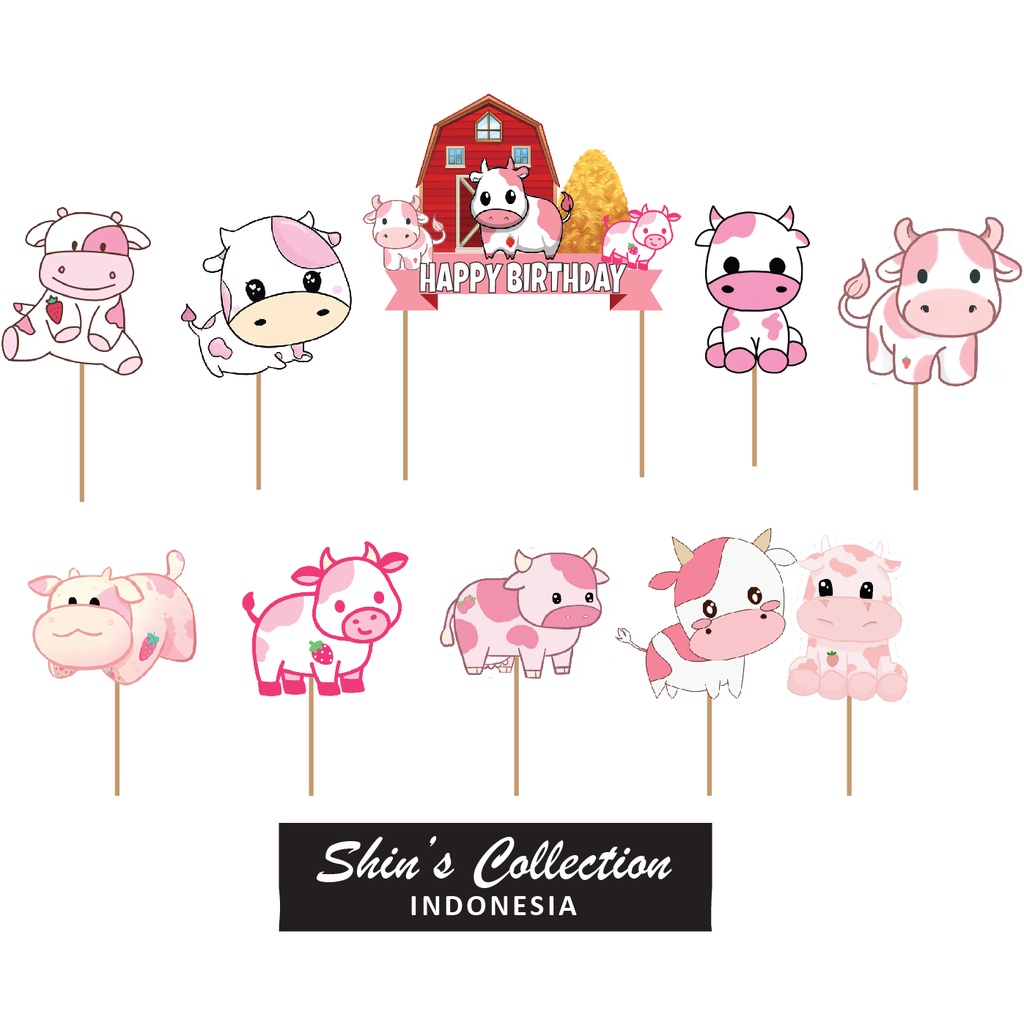 Jual Cake topper Pink Cow sapi pink set isi 10 pc | Shopee Indonesia