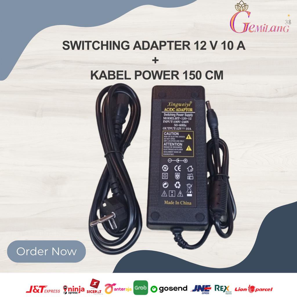 Jual Adaptor 12V 10A II Switching Adapter 12 V 10 A + Kabel Power Suply PSU - 150 CM | Shopee ...