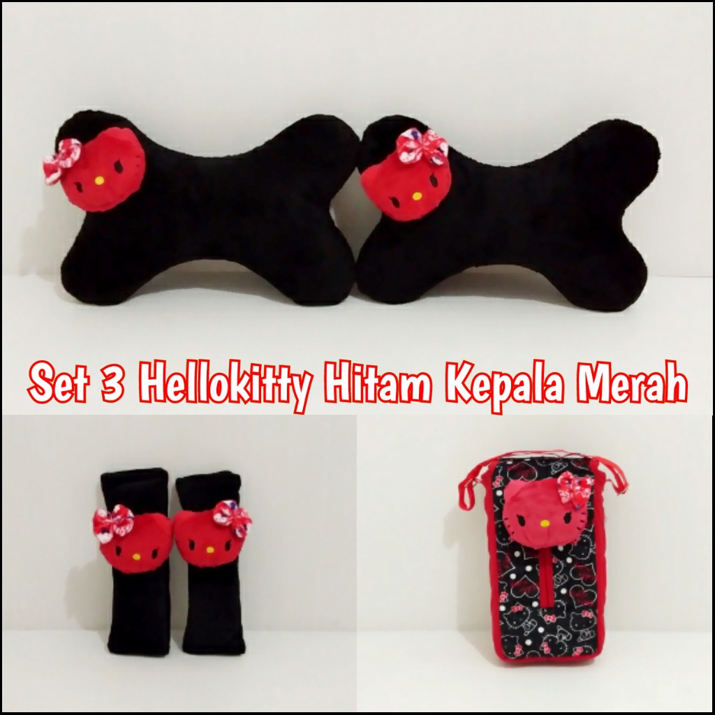 Jual Bantal mobil set 3 Tulang Hitam Kepala Hellokitty | Shopee Indonesia