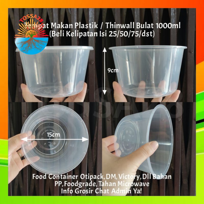 Jual Tempat Makan Plastik Bulat (Harus isi 25pcs) 1000ml / Thinwall ...