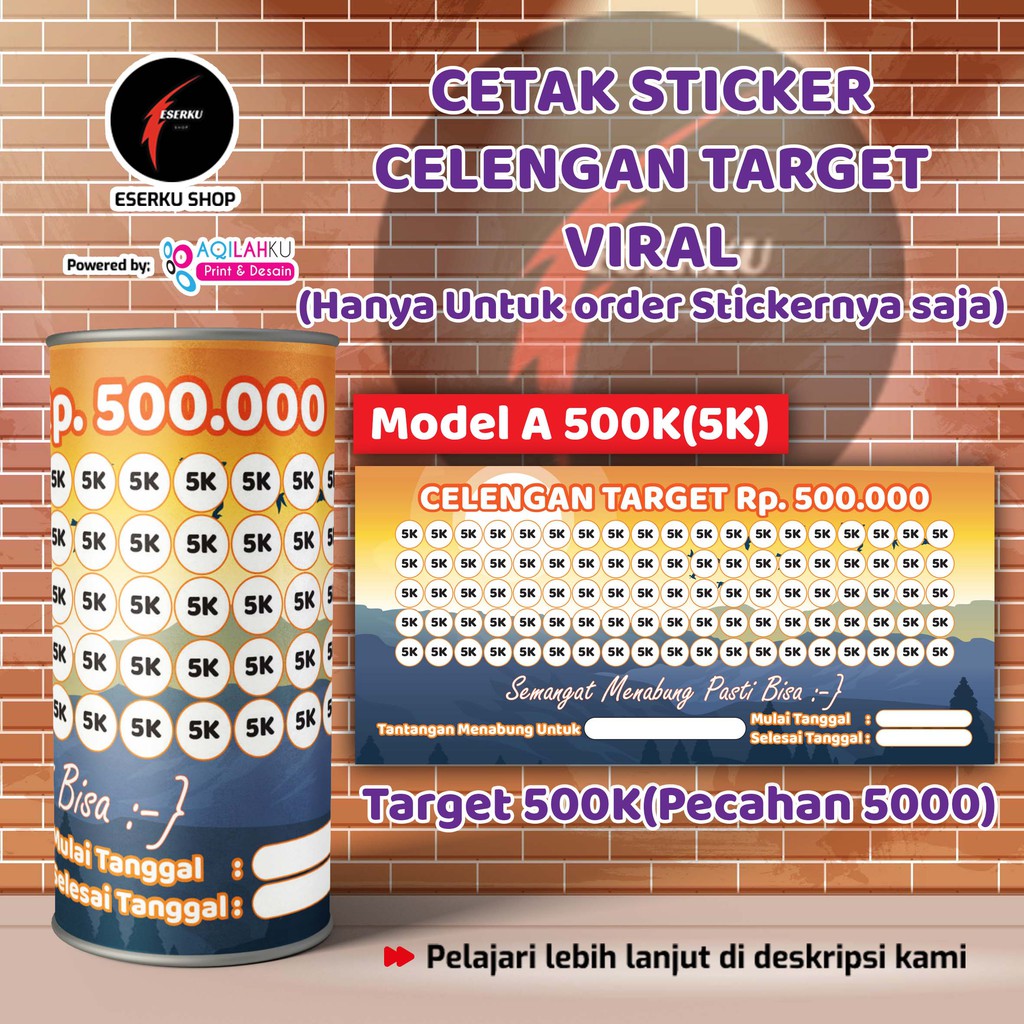 Jual Cetak Sticker Celengan Target Ukuran Small & Large (Khusus order ...