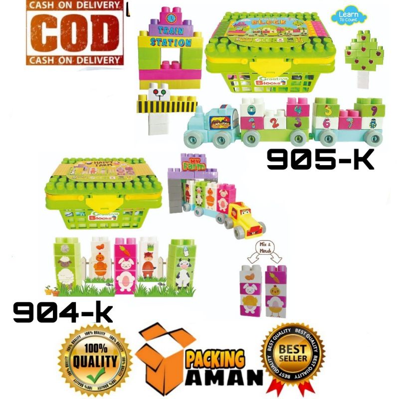 Jual Mainan Anak Balok Susun Happy Farm Block Balok Mobil Kereta Train ...