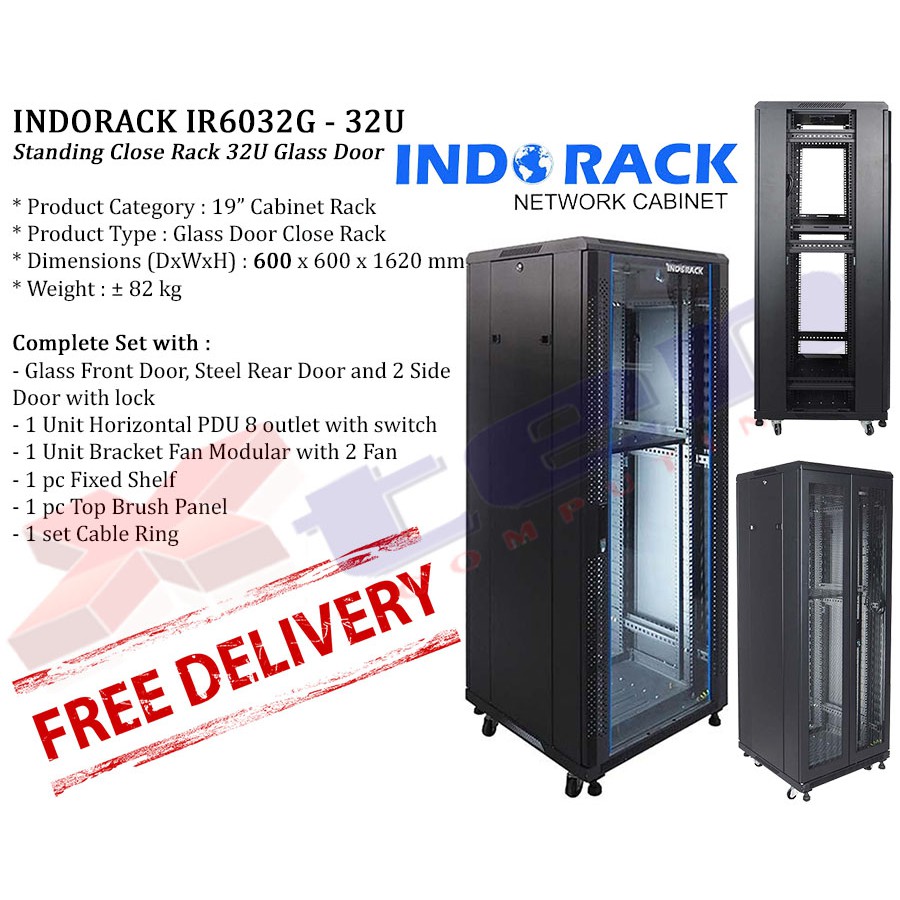 Jual Standing Close Rack Server 32U Depth 600mm Glass Door - INDORACK ...