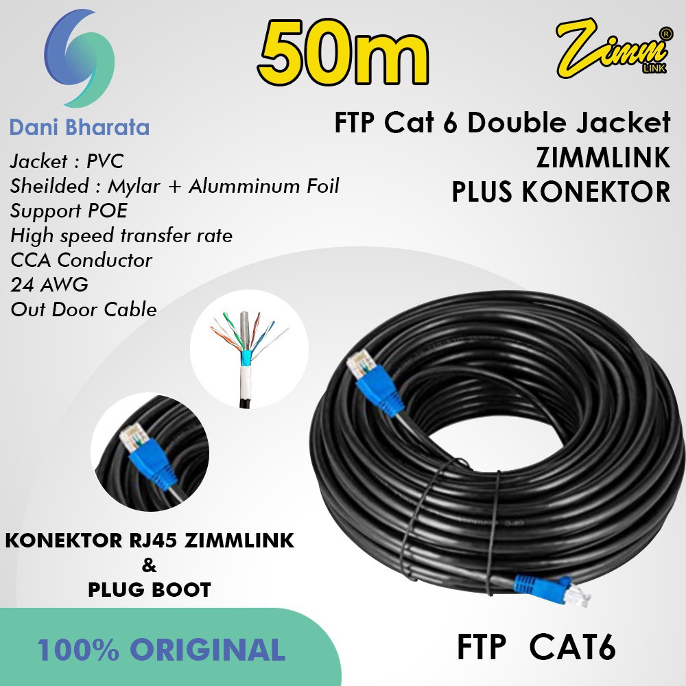 Jual Kabel LAN FTP Cat 6 Zimmlink Double Jacket Panjang 50 meter Siap ...