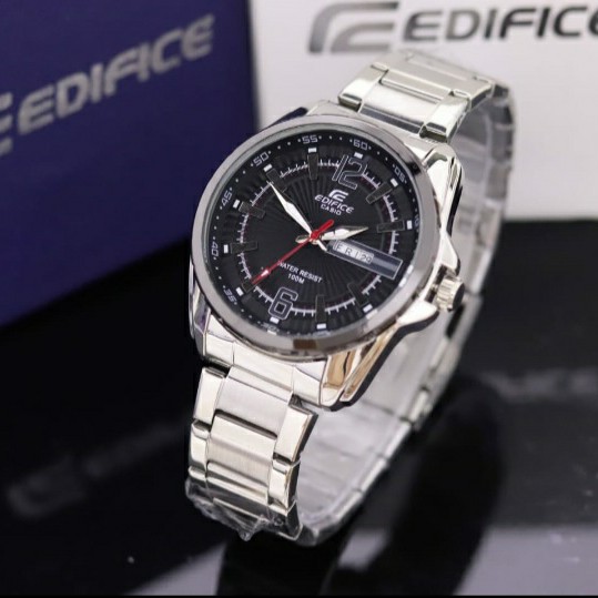 Jual JAM TANGAN FASION EDIFICE RANTAI SILVER BLACK TANGGAL AKTIF ...