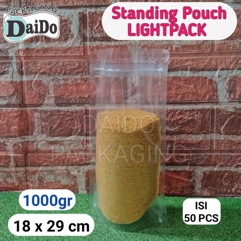 Jual Isi 50 pcs Standing Pouch TRANSPARAN 1000 gram 18x29 cm Kemasan ...