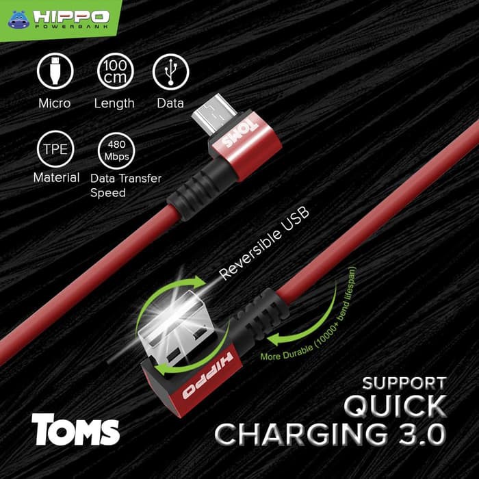 Jual Hippo TOMS Kabel data gaming Micro USB Support Fast Quick Charging ...