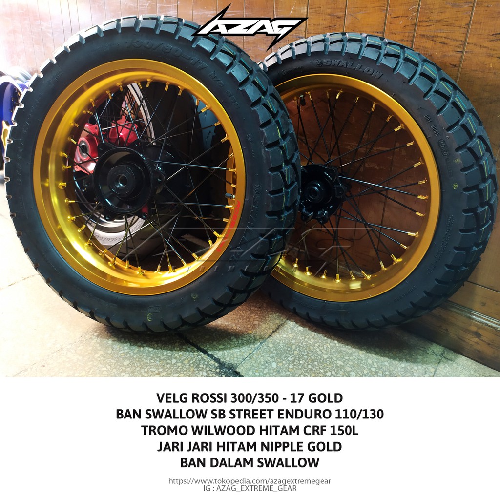 Jual WHEELSET CRF 150L SUPERMOTO VELG GOLD TROMOL HITAM BAN STREET ...