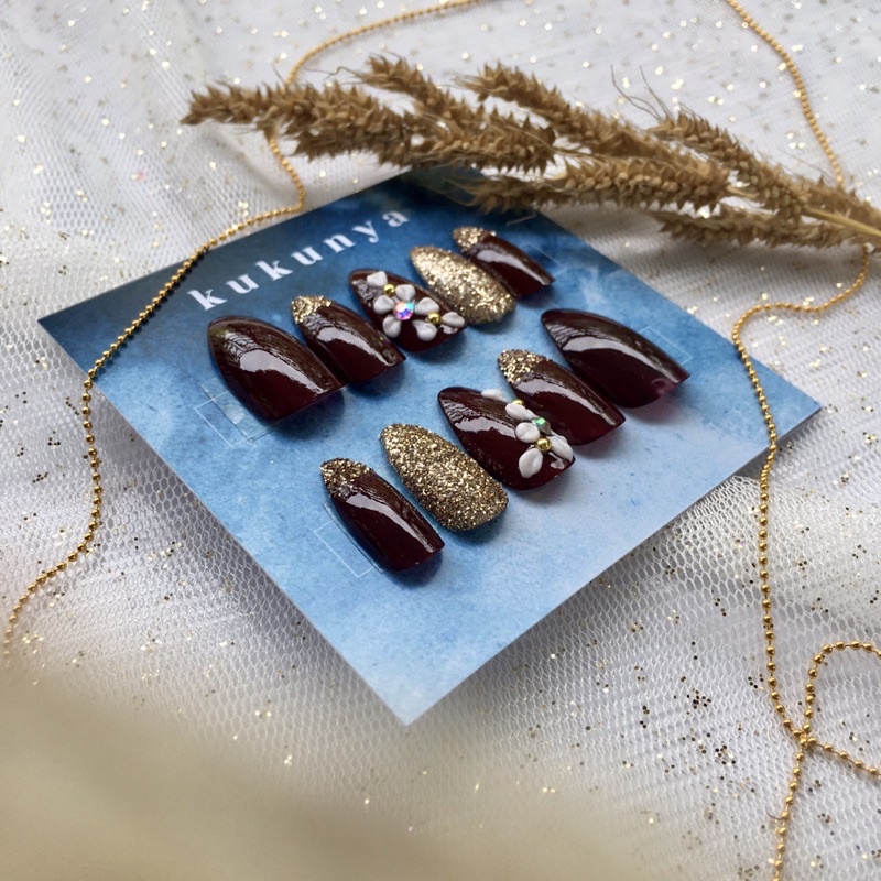 Jual Maroon Fake Nails | Wedding Nails | Kuku Lamaran | Shopee Indonesia