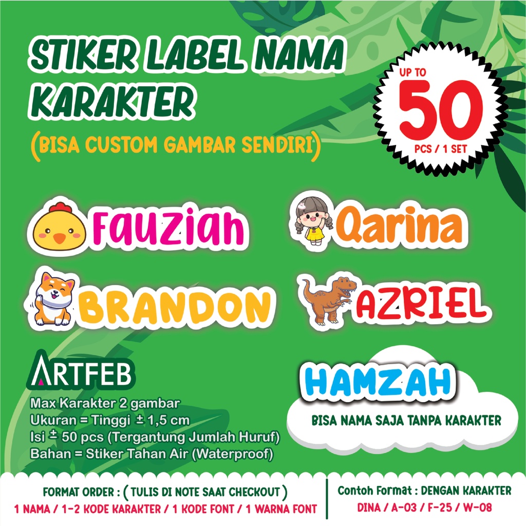 Jual Stiker Nama Lucu Waterproof Bisa Custom Gambar Lain Murah (Isi Up ...