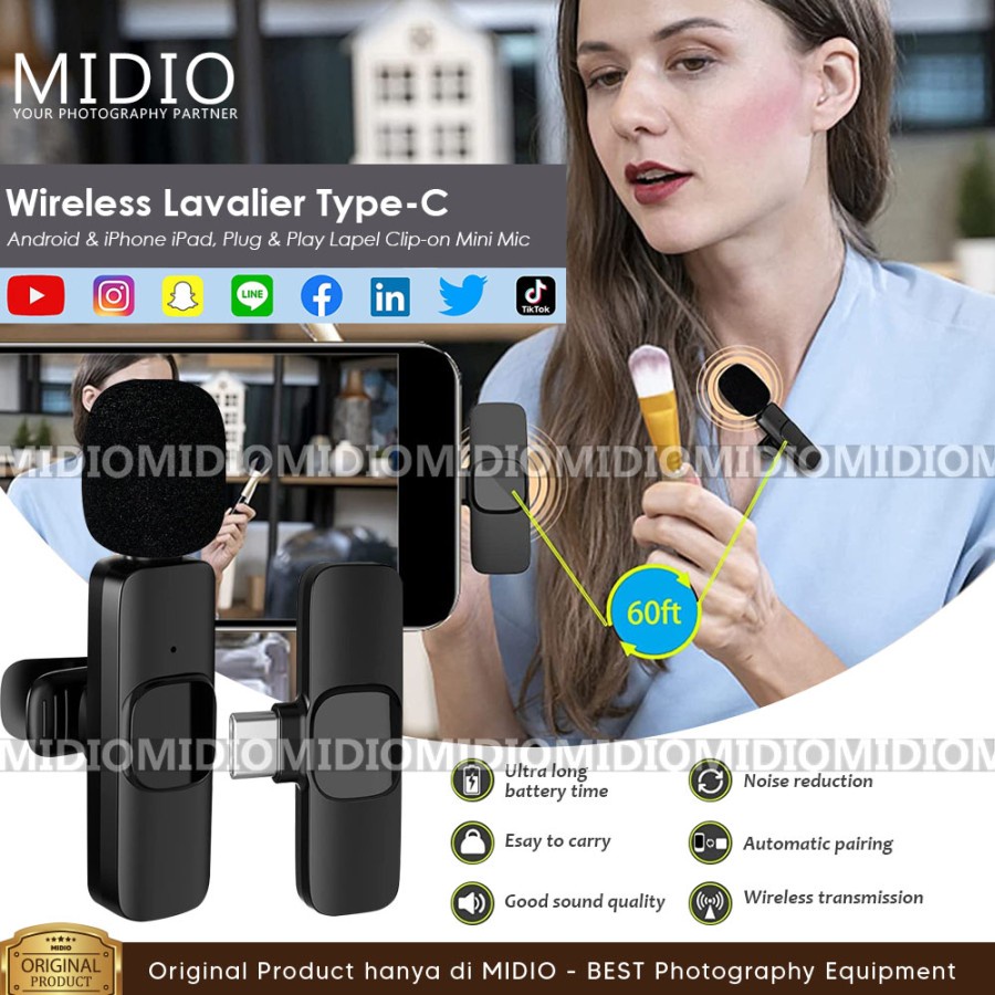 Jual BRIGHT Microphone Wireless Clip On Lapel Microphone Vlogger ...