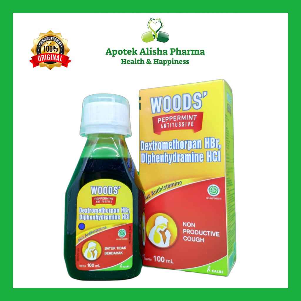 Jual Obat Batuk Woods Peppermint Merah Sirup 60/100ml - Woods ...
