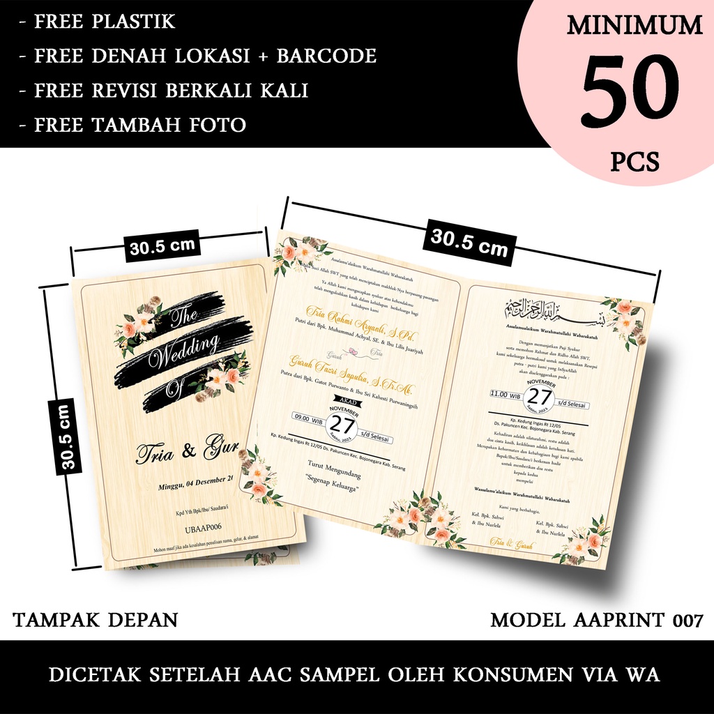 Jual CETAK UNDANGAN PERNIKAHAN UBAAP007 GLOSSY free plstk+label107 ...