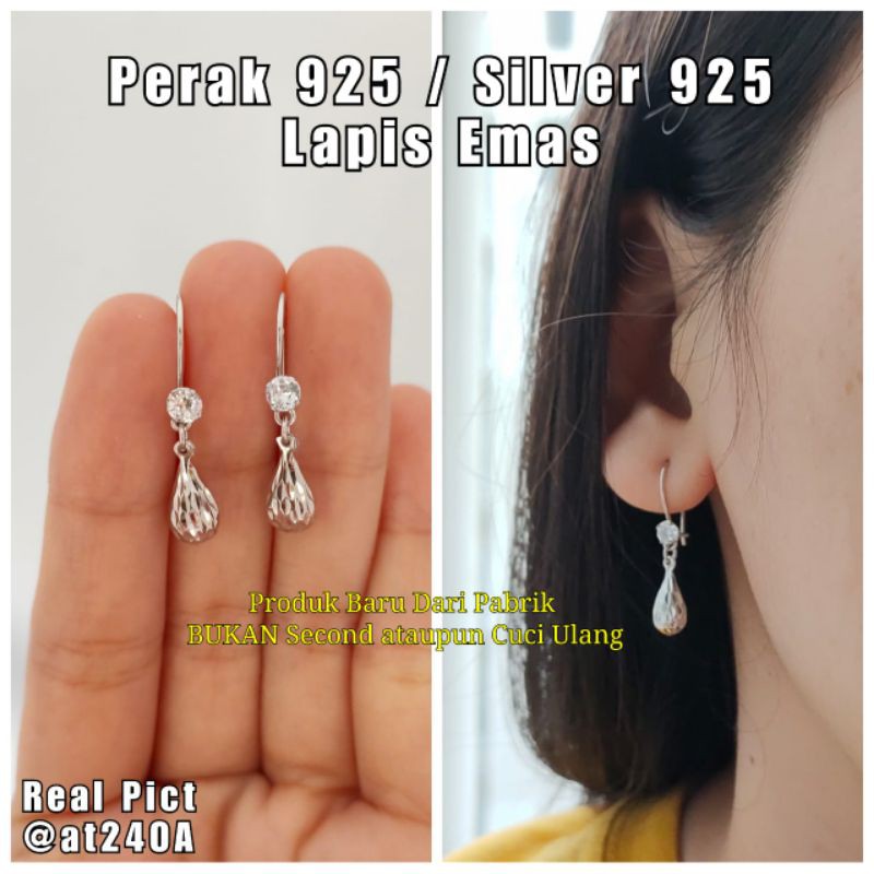 Jual Silver_nfs Anting Kait Perak Asli 925 Sudah Lapis Emas Putih Terasli Anti Karat | Shopee ...