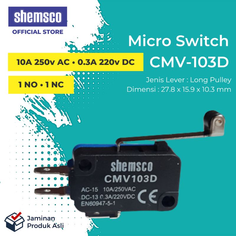 Jual 10A 250v CMV-103D Limit Micro Switch Saklar Push ON Shemsco ...