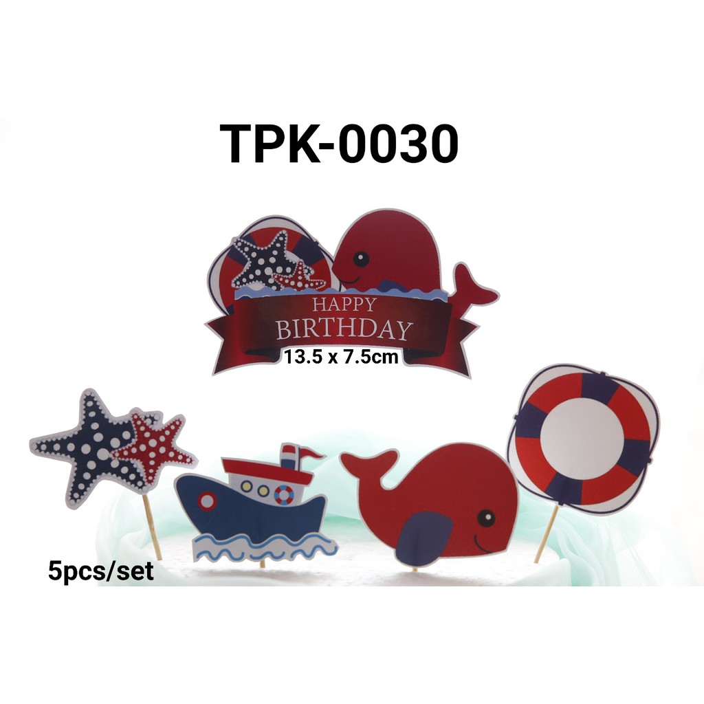 Jual TPK-0030 Topper kertas hiasan kue cake topper tema laut kapan paus ...