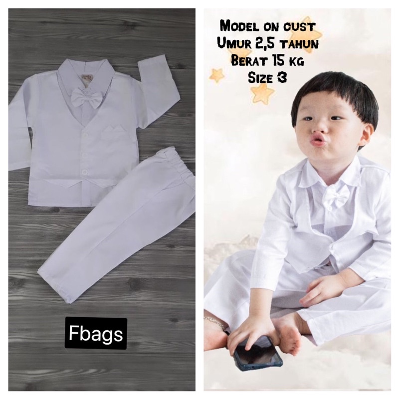 Jual setelan set model jas / rompi 0-5 Tahun komplit dasi Putih cocok ...