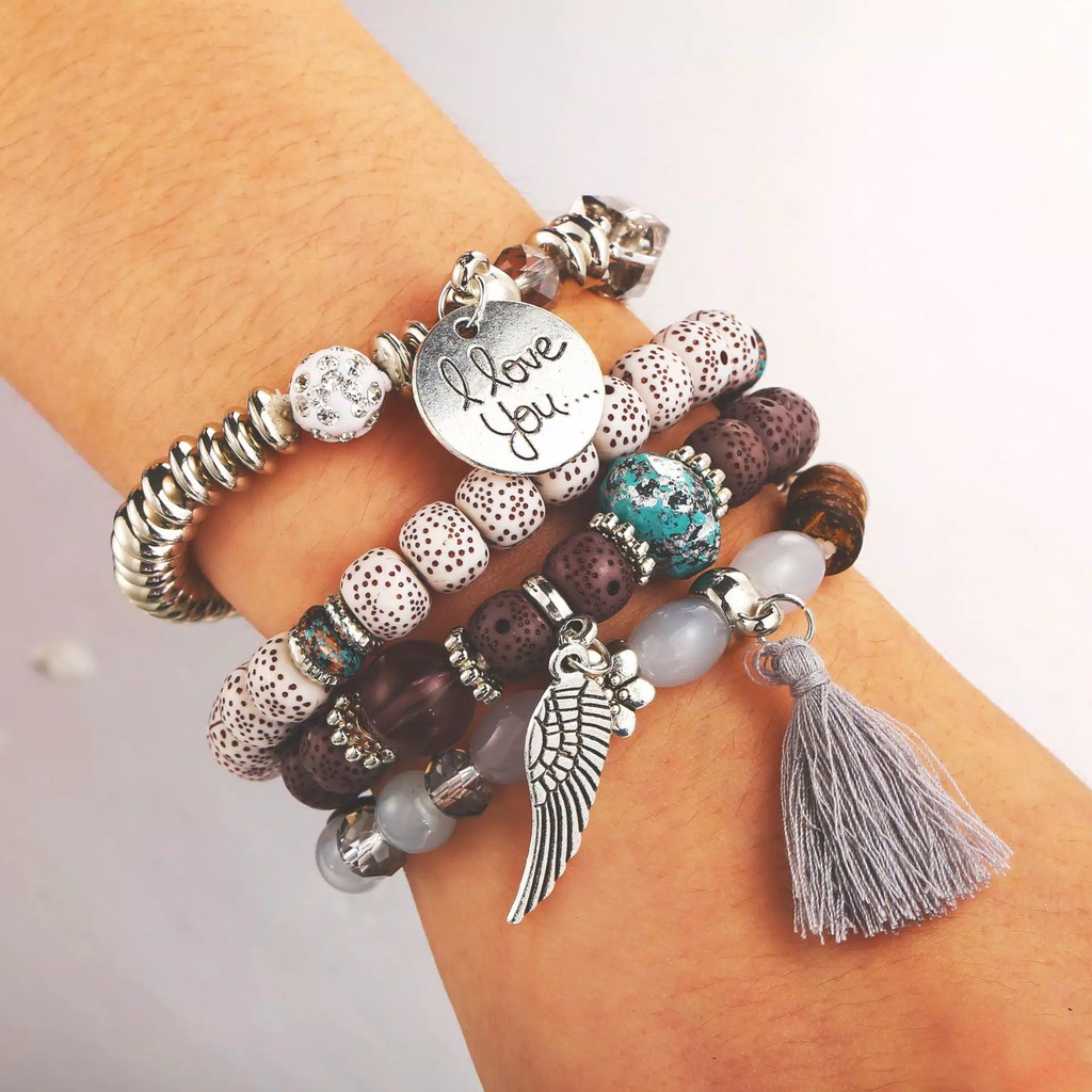 Jual 4 pcs/1 set gelang monte gaya eropa / gelan batu alam gaya etnis ...